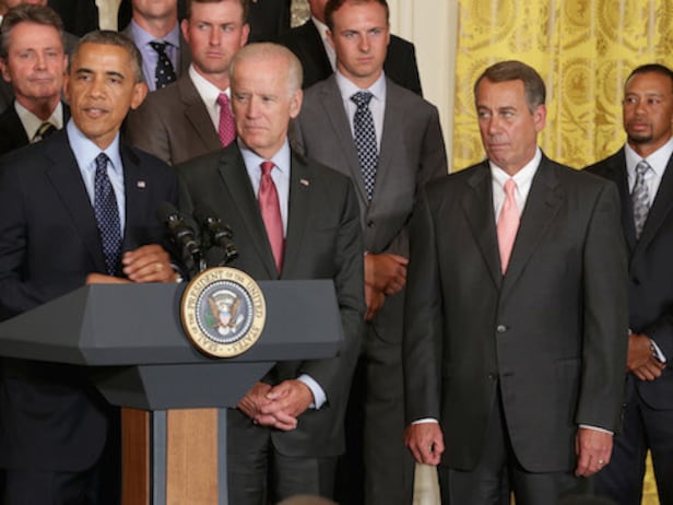 Obama welcomes members of Presidents Cup teams to White House, gets tip ...