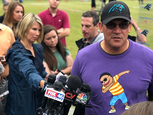 Panthers head coach Ron Rivera's fire T-shirt at practice is a nod to ...