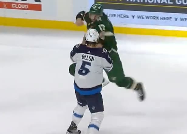 Marcus Foligno attempts superman punch in fight, narrowly misses ending ...