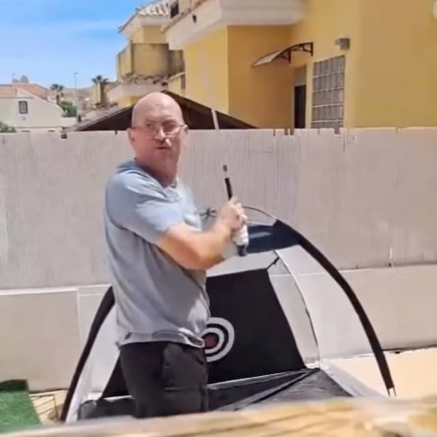 Golfer's first shot with new practice net goes spectacularly wrong ...